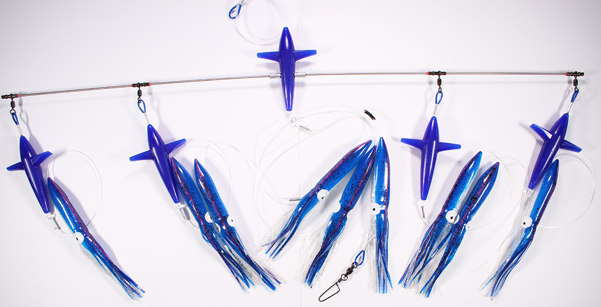 Wellsys GameFish Teaser - 36in Titanium SPREADER BAR - Rigged TubeSquid